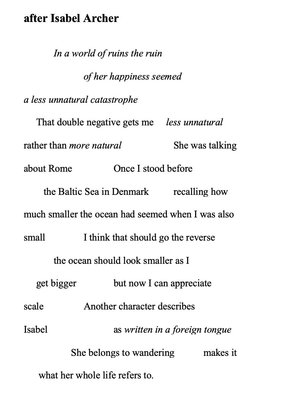 after Isabel Archer – a poem by Annie Diamond – Amethyst Review