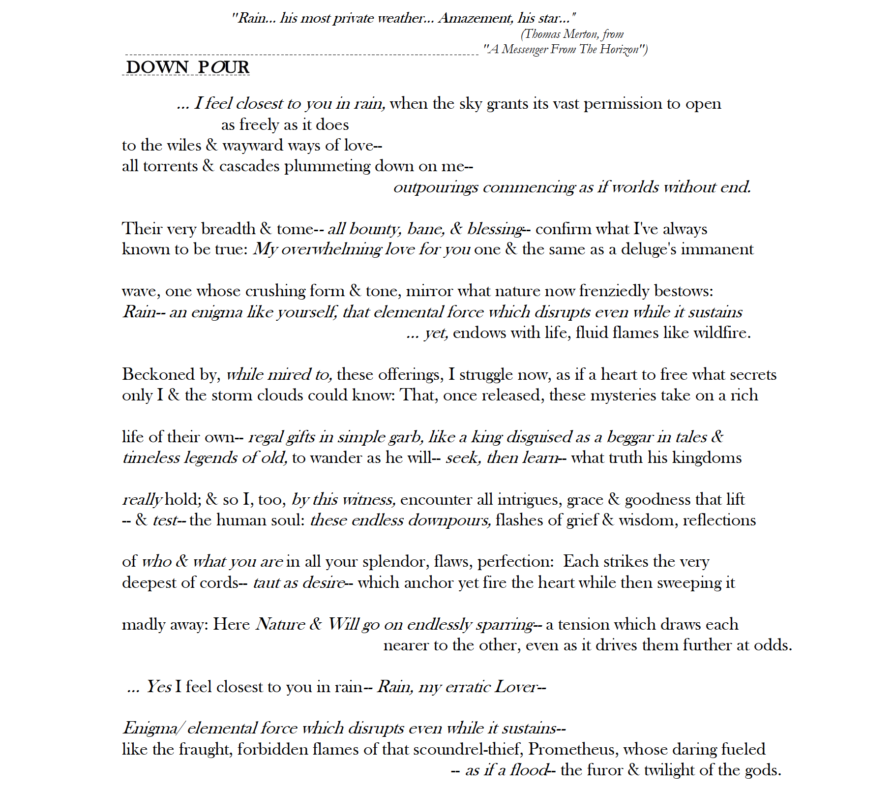 DOWN POUR – a poem by Marlene M. Tartaglione – Amethyst Review